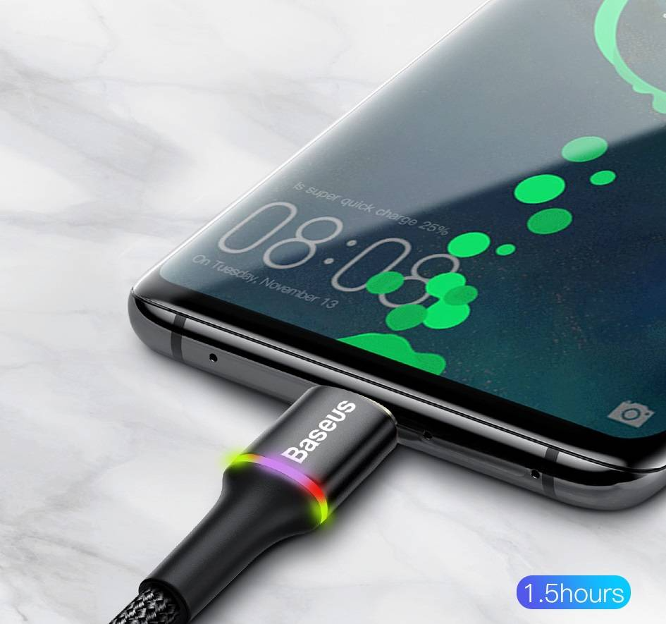 Kit 10 Cabos USB Tipo C 3A LED Colorido Baseus